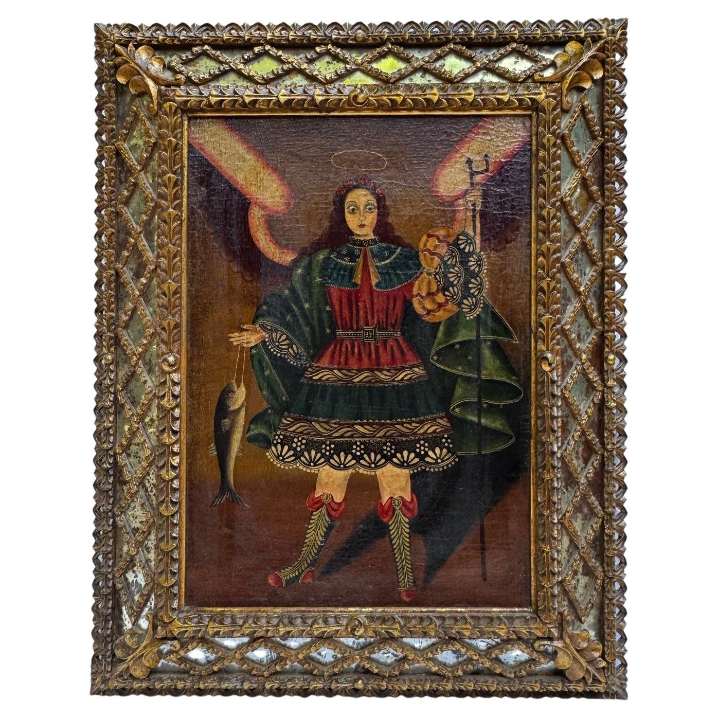 Spanish Colonial Revival Oil on Canvas - Archangel Raphael, Circa 1960 ...