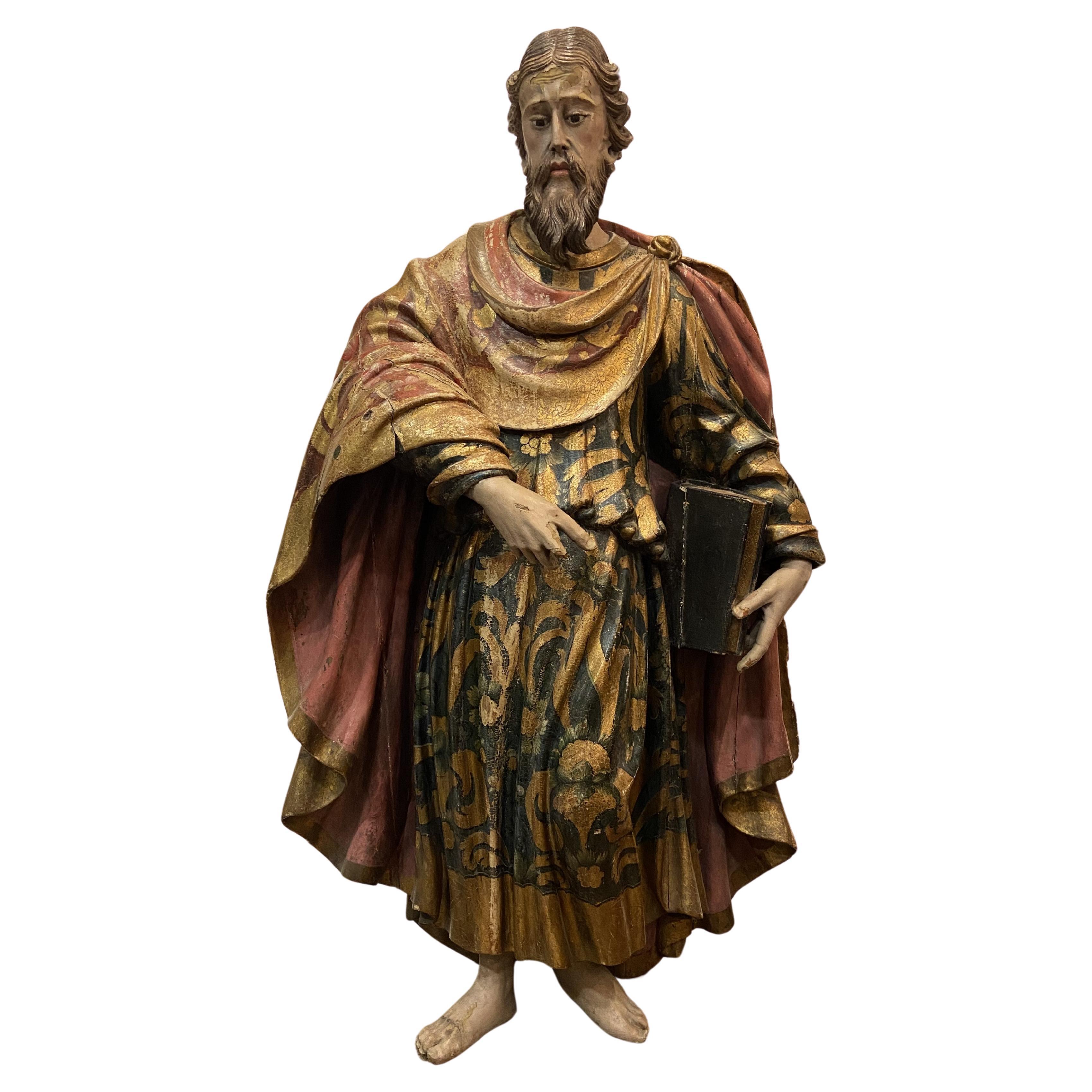 Spanish Colonial School Saint Paul carving wood sculpture at 1stDibs