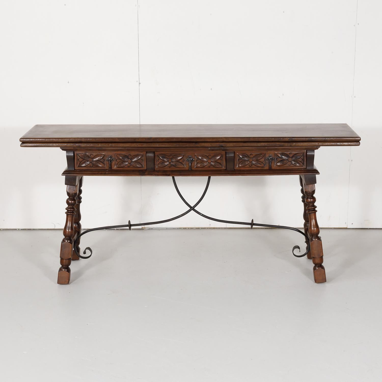 Spanish Colonial Style Flip Top Console Table in Walnut with Iron ...
