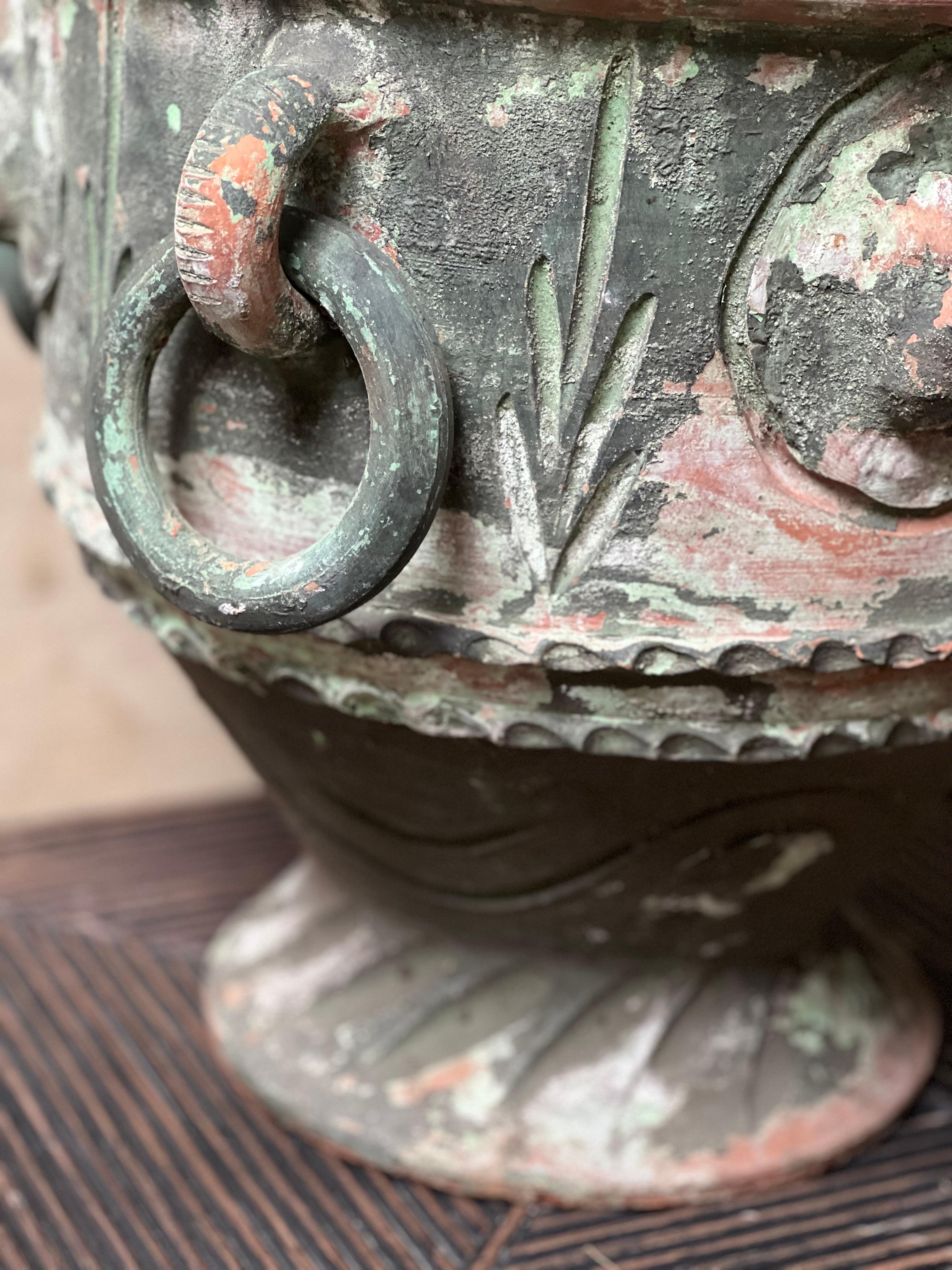 Spanish Colonial Terracotta Green Painted Planter, Lions Head and ...