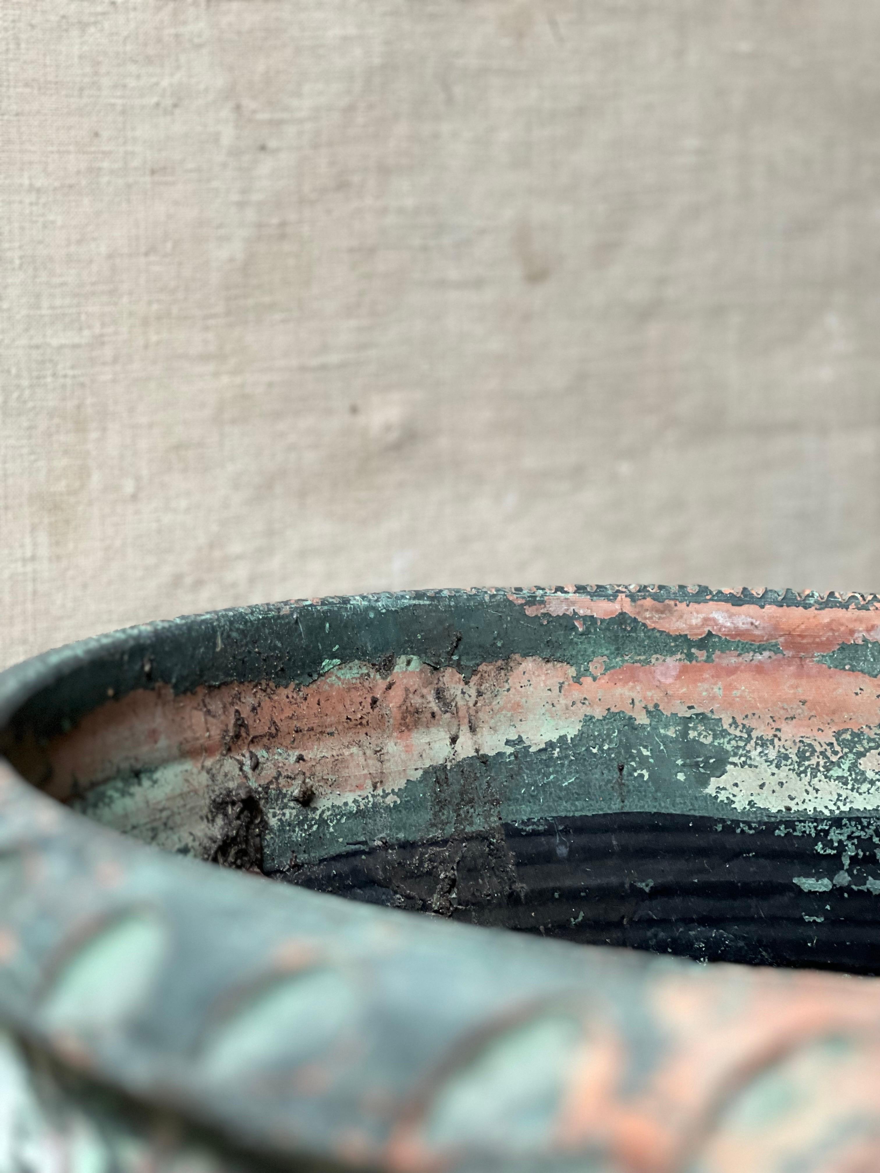 Spanish Colonial Terracotta Green Painted Planter, Lions Head and ...