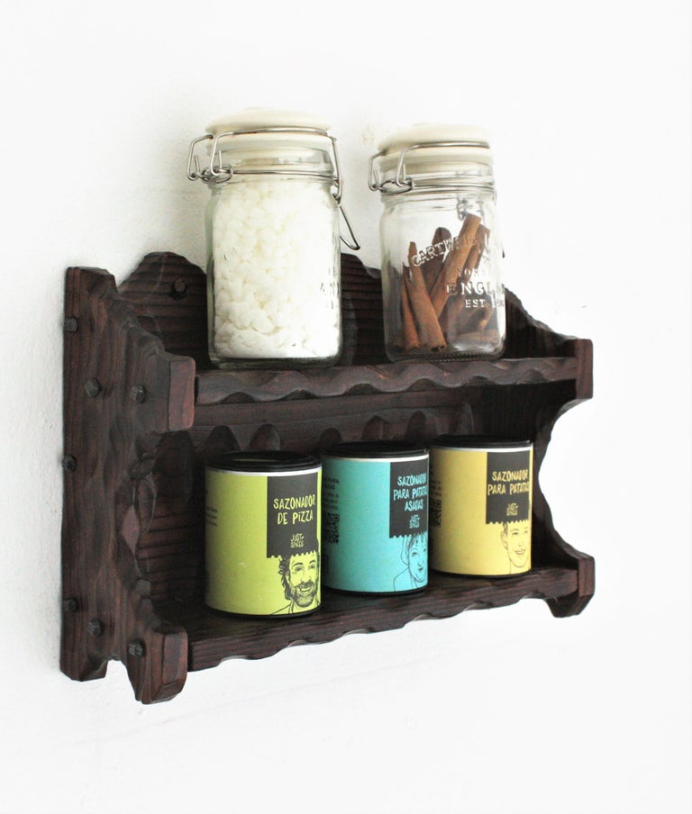 Spanish Colonial Wood Spice Rack Wall Shelf, 1940s For Sale at 1stDibs