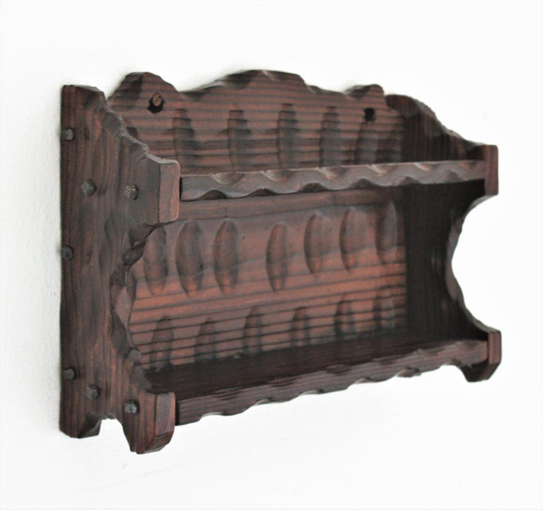Spanish Colonial Wood Spice Rack Wall Shelf, 1940s For Sale at 1stDibs