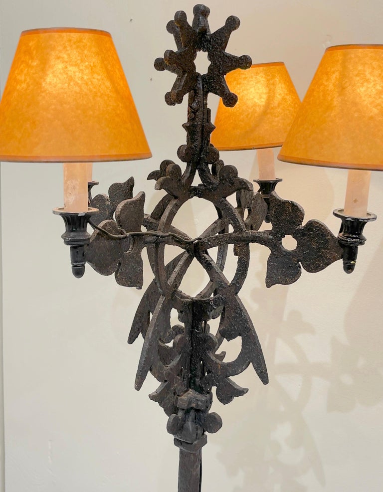 Spanish Colonial Wrought Iron Sunburst Motif Four-Light Candelabra ...