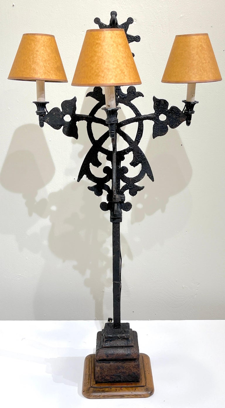 Spanish Colonial Wrought Iron Sunburst Motif Four-Light Candelabra ...