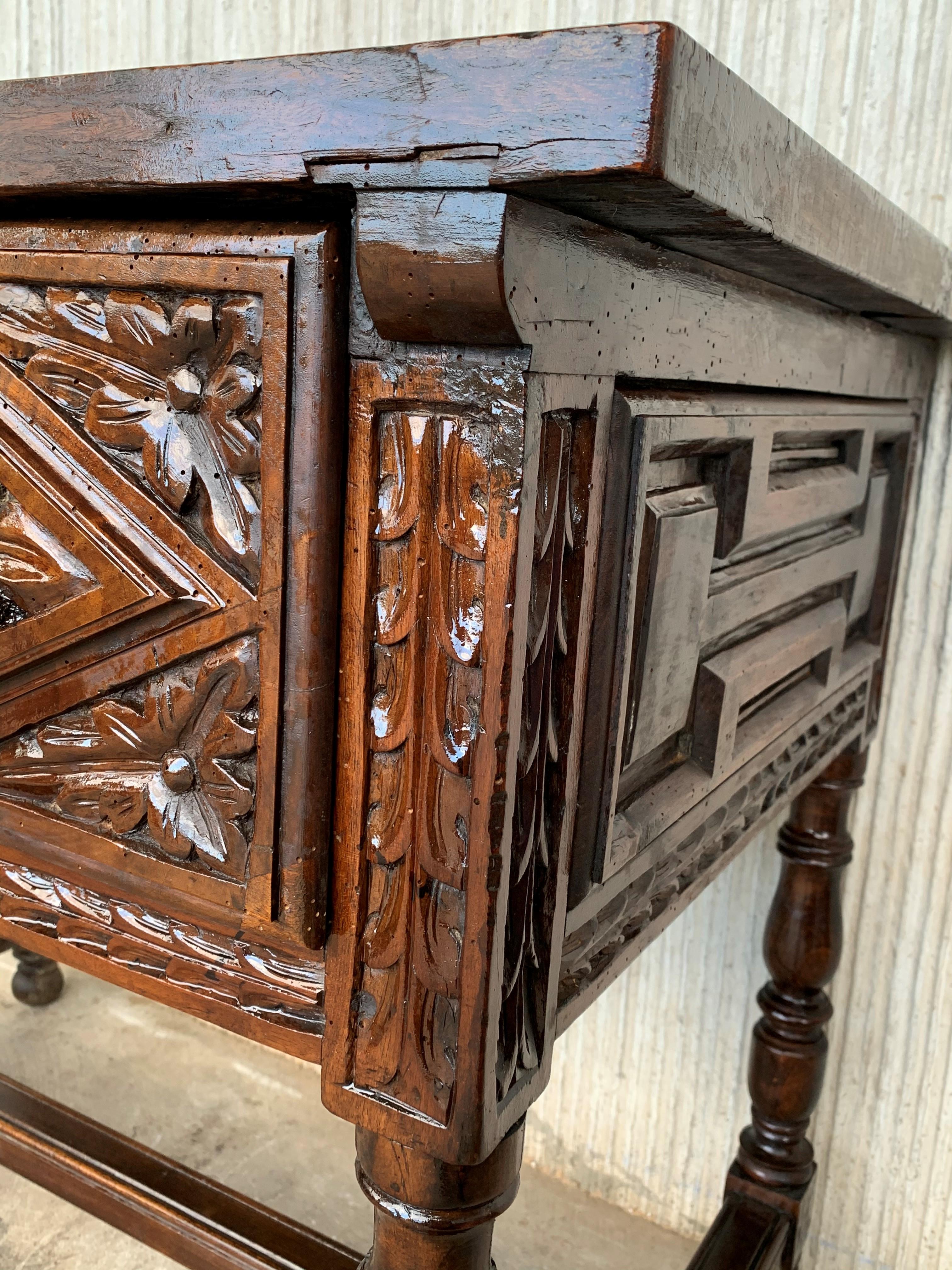 Spanish Console Chest Table with Two Carved Drawers and Original ...