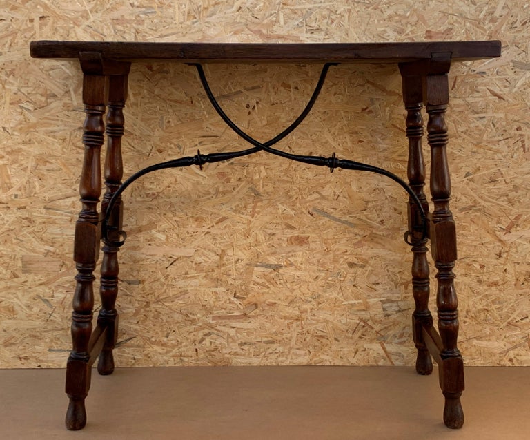 Spanish Console Table with Iron Stretcher and Shaped Legs, Side Table ...