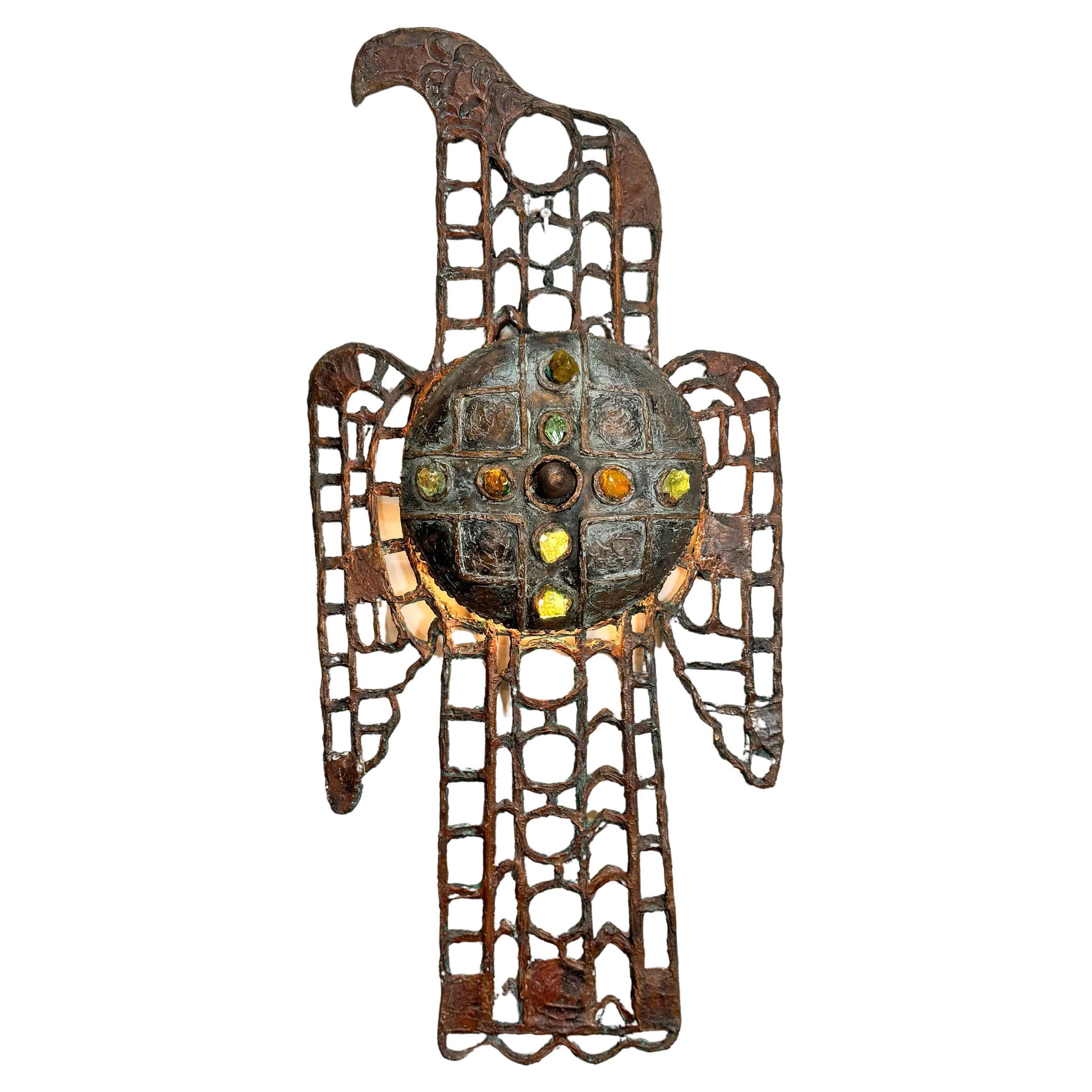 Spanish Copper and Semi-Precious Stone Visigoth Eagle Illuminated Wall ...