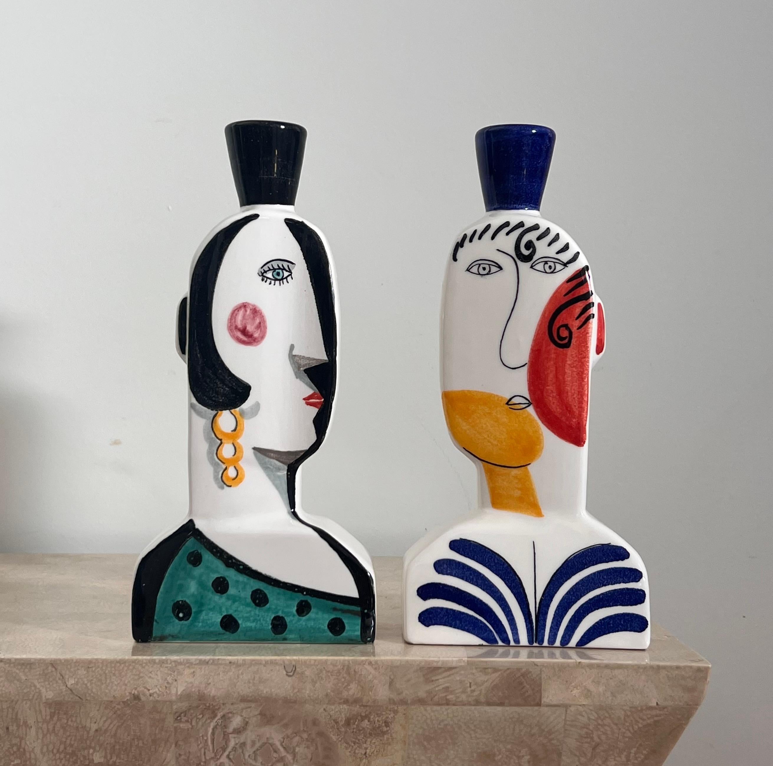 Spanish Cubist figurative “Face” candlesticks, signed by artist, 20th ...