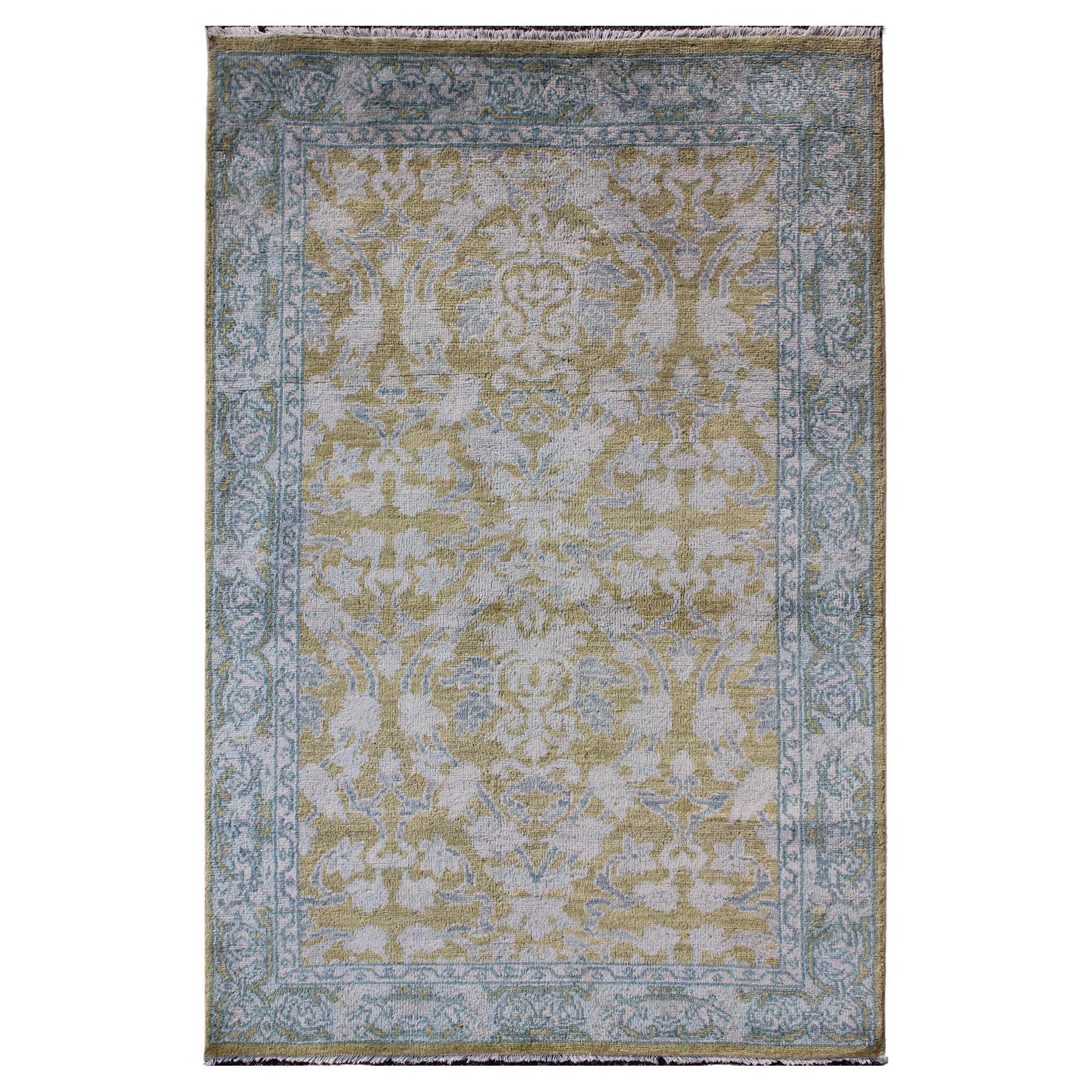 Antique German Blue and Red Rug with Floral Patterns For Sale at 1stDibs