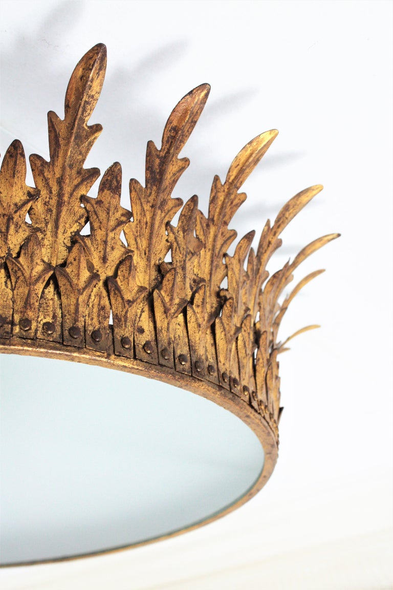 Spanish Extra Large Neoclassical Gilt Iron Sunburst Crown Ceiling Light ...