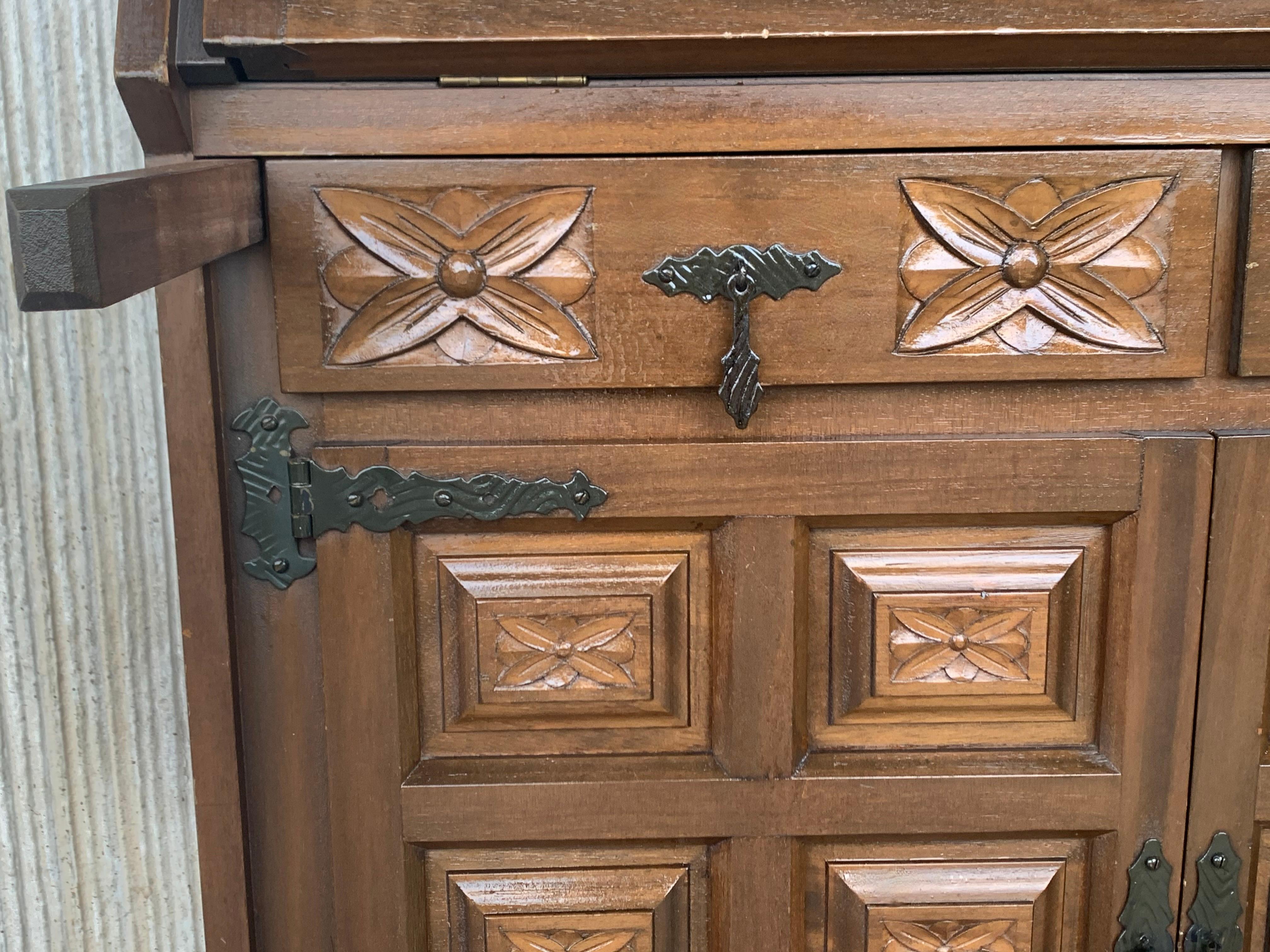 Spanish Fall-Front Secretary Desk in Carved Walnut, Spain, circa 1950 ...