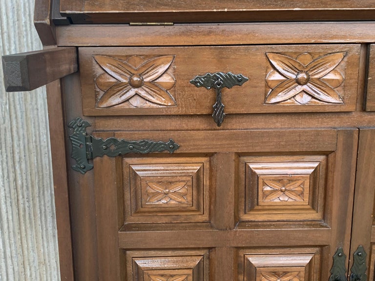 Spanish Fall-Front Secretary Desk in Carved Walnut, Spain, circa 1950 ...
