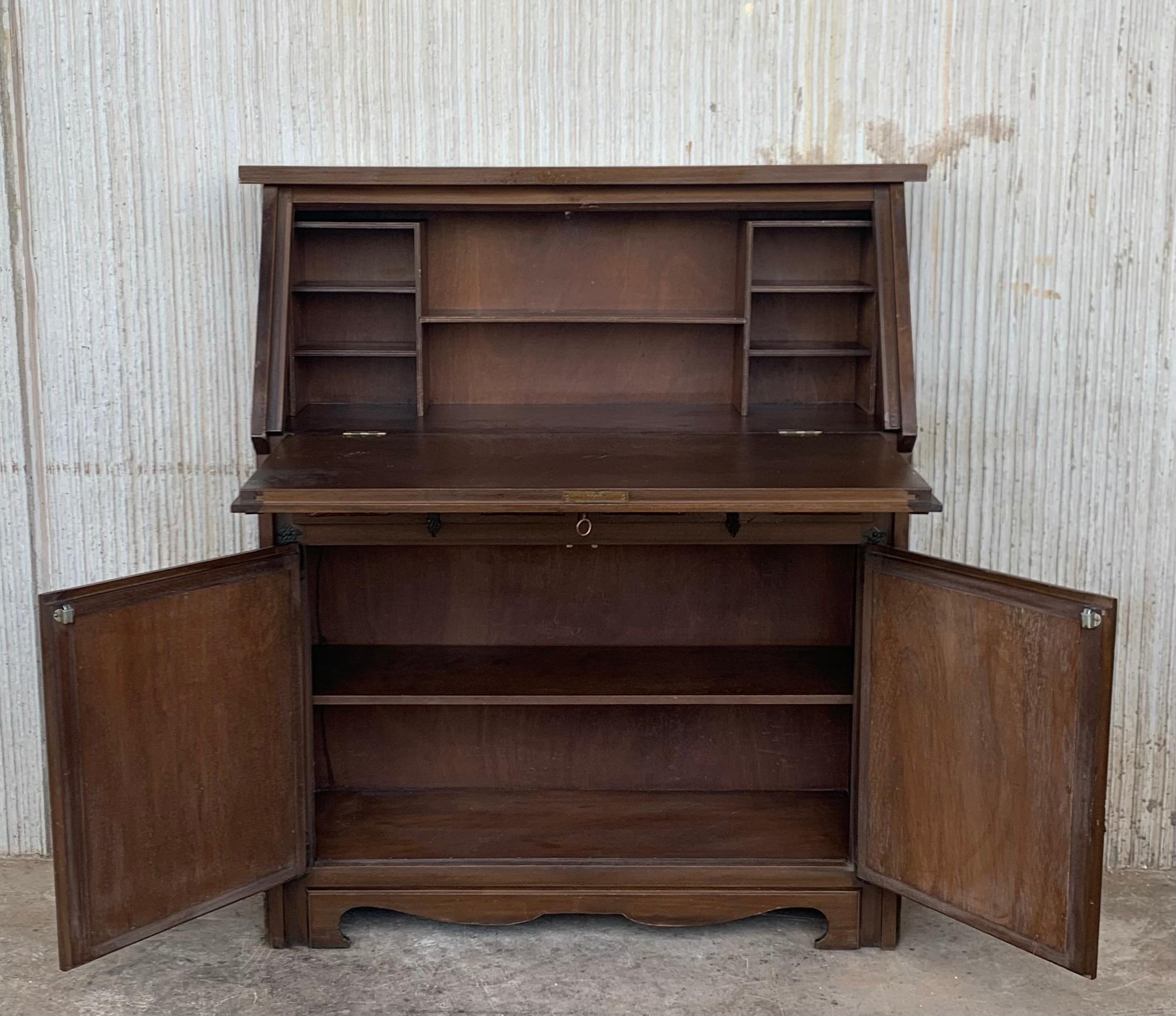 Spanish Fall-Front Secretary Desk in Carved Walnut, Spain, circa 1950 ...
