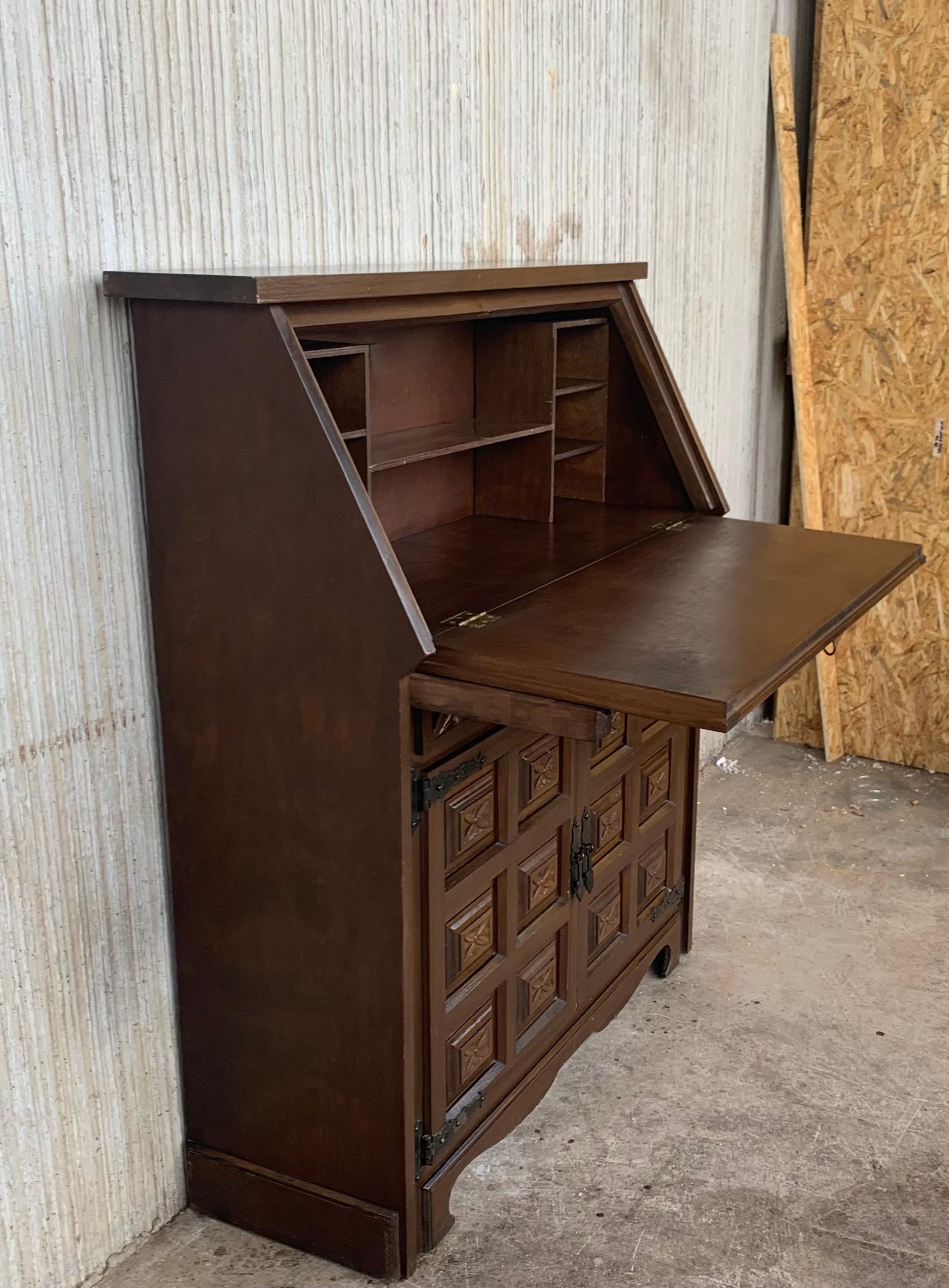 Spanish Fall-Front Secretary Desk in Carved Walnut, Spain, circa 1950 ...
