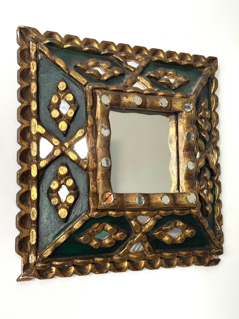 Spanish Folk Art Mirror with Mosaic Carved Gilt Wood Frame, c. 1930's ...