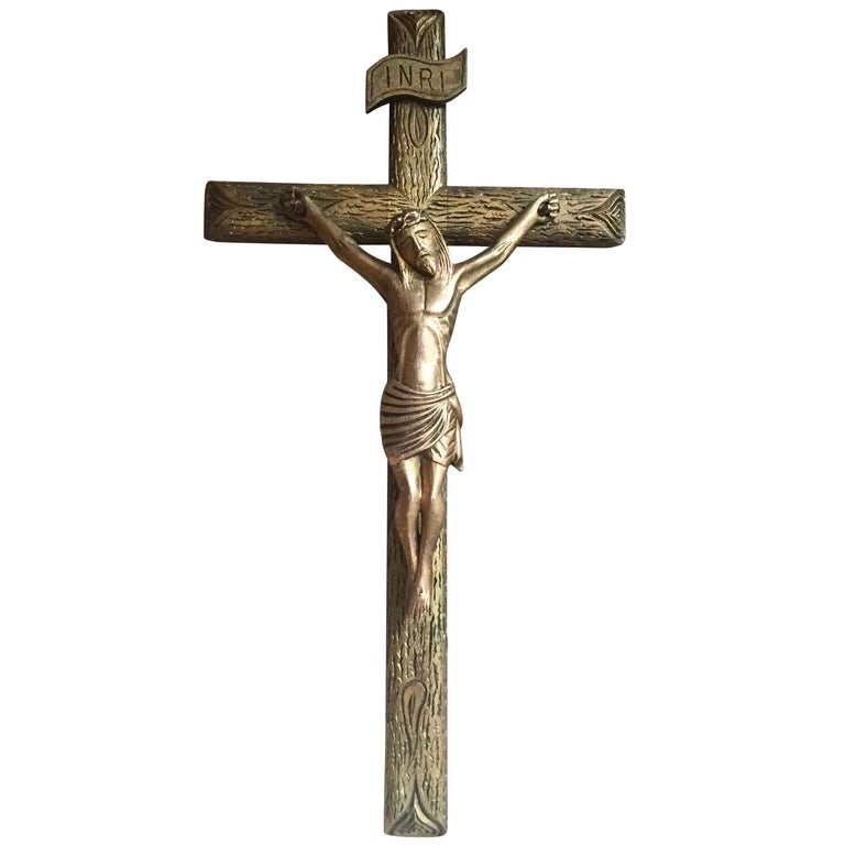 Spanish Gaudi Style Carved Wood Crucifix For Sale at 1stDibs