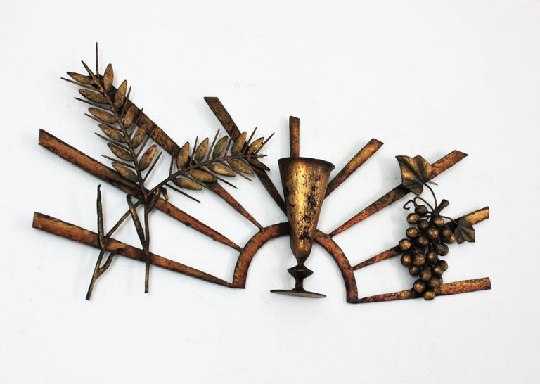 Spanish Gilt Iron Wheat, Chalice and Grapes Holy Communion Wall ...