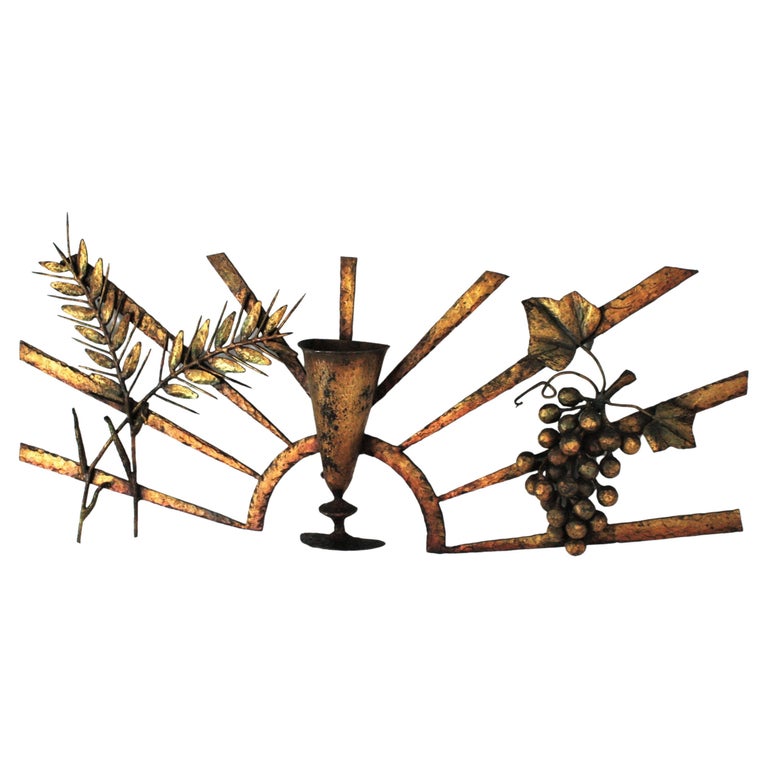 Spanish Gilt Iron Wheat, Chalice and Grapes Holy Communion Wall ...