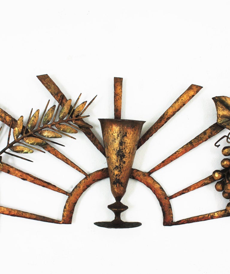 Spanish Gilt Iron Wheat, Chalice and Grapes Holy Communion Wall ...