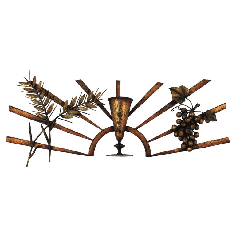 Spanish Gilt Iron Wheat, Chalice and Grapes Holy Communion Wall ...