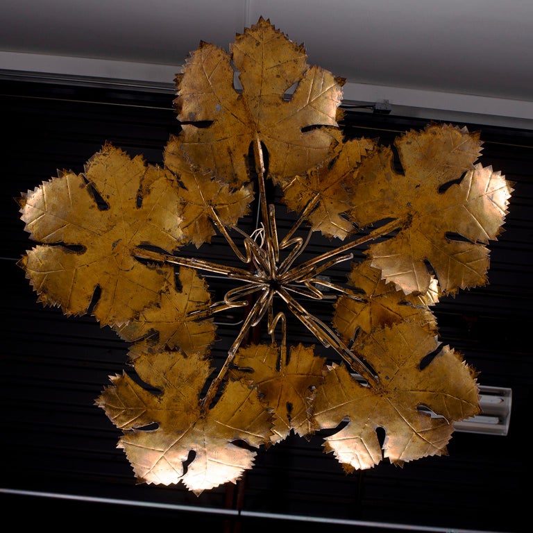 Spanish Gilt Metal Leaf Form Five-Light Hanging Fixture at 1stDibs
