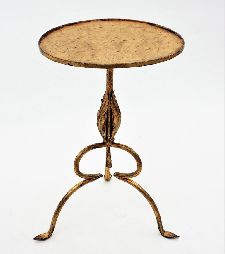 Spanish Gilt Wrought Iron Gueridon Drinks Table with Foliate Details ...