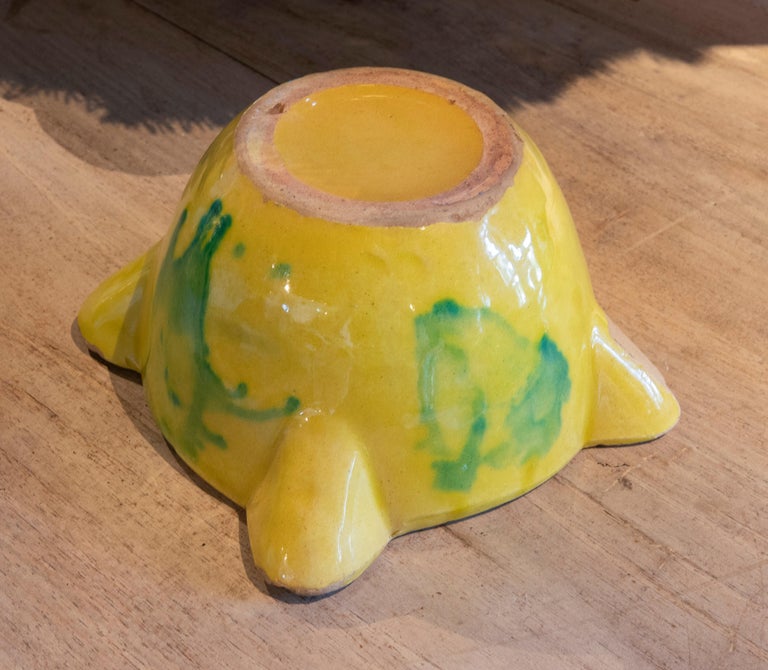 Spanish Glazed Ceramic Mortar in Yellow and Green Color For Sale at 1stDibs