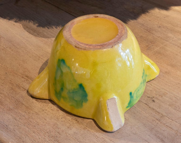 Spanish Glazed Ceramic Mortar in Yellow and Green Color For Sale at 1stDibs