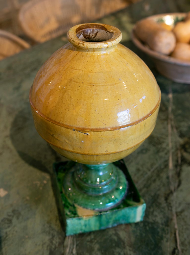 Spanish Glazed Ceramics Finials in Yellow with a Green Base For Sale at ...