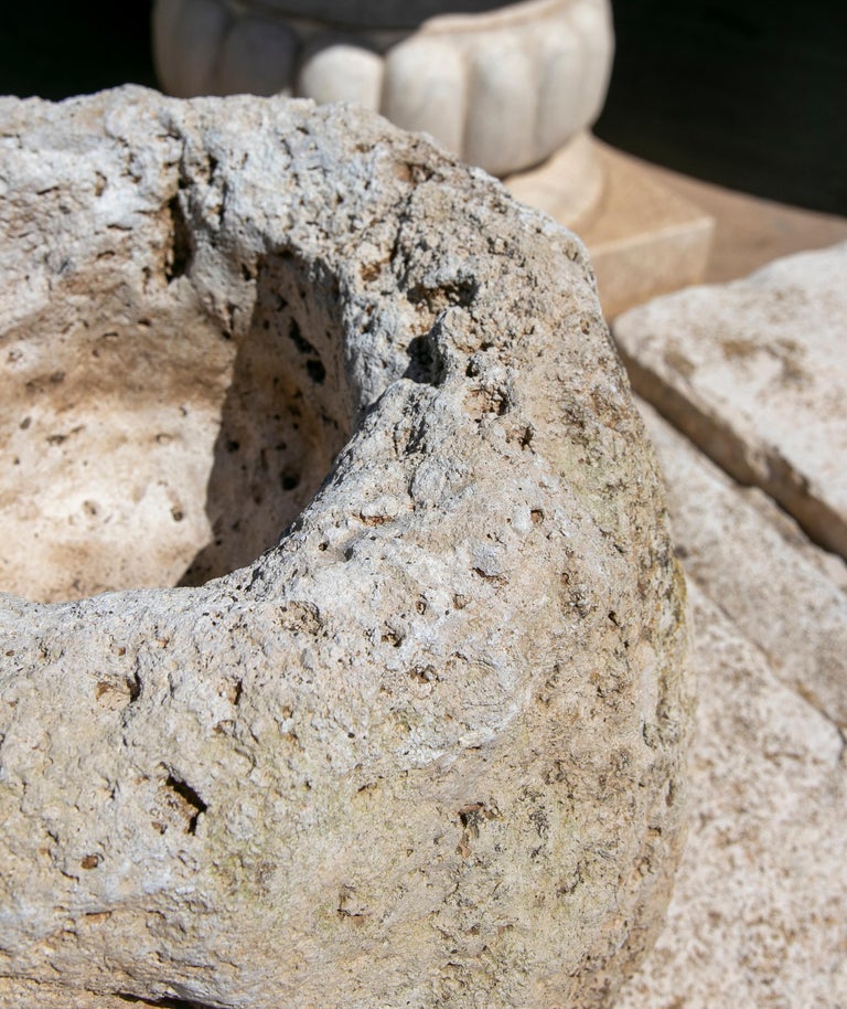 Spanish Hand Carved Stone Pile For Sale at 1stDibs