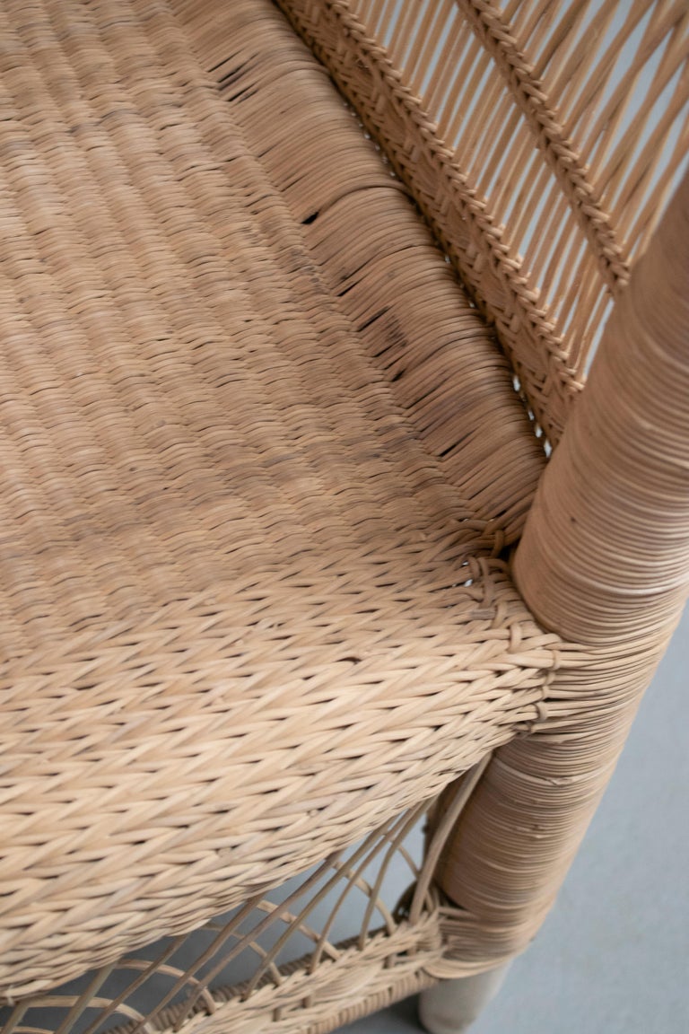 Spanish Hand Woven Rattan Armchair and Low Puff Stool For Sale at ...