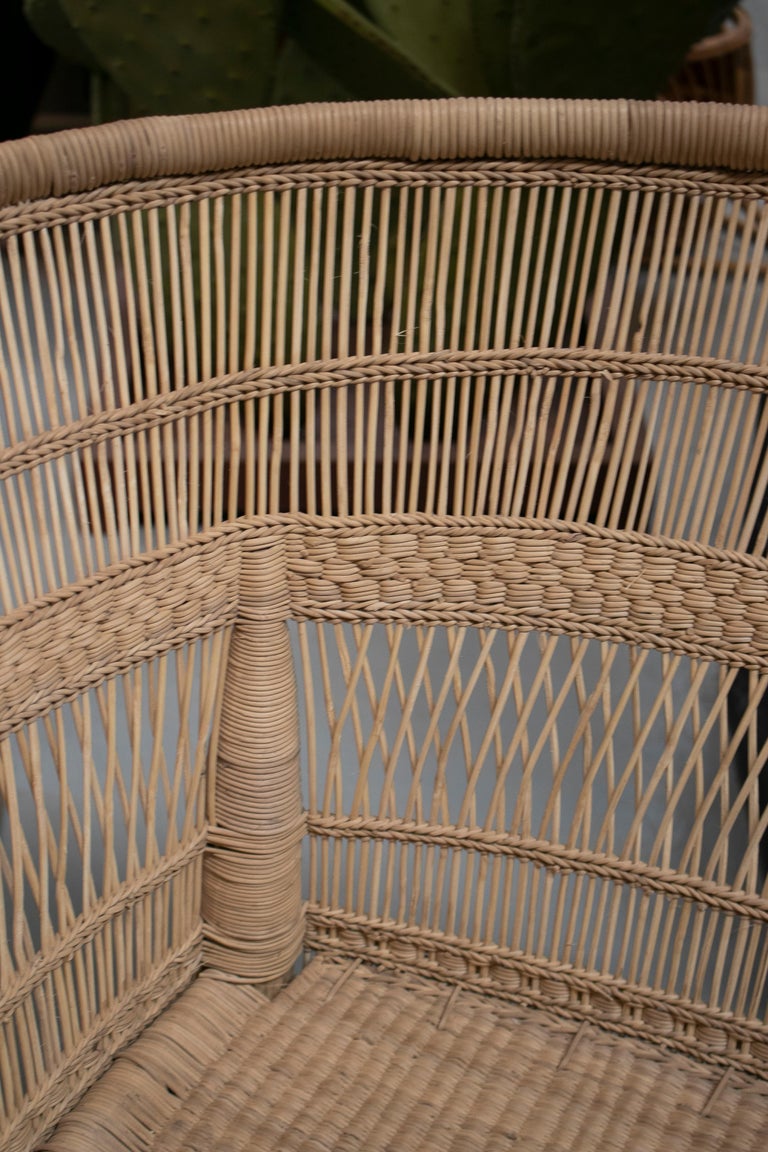 Spanish Hand Woven Rattan Armchair and Low Puff Stool For Sale at ...