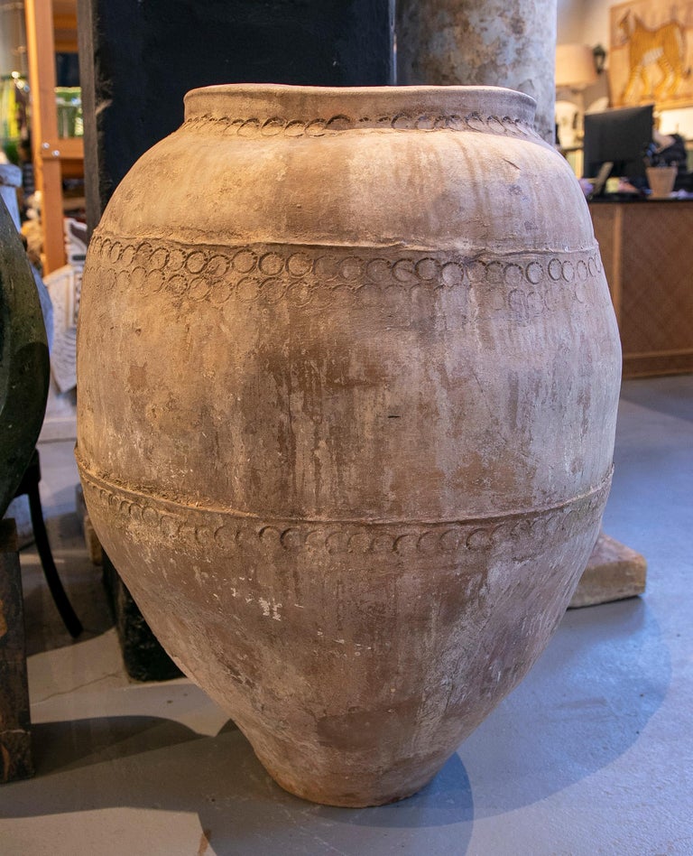 Spanish Handmade Ceramic Jar with Decorative Borders For Sale at 1stDibs