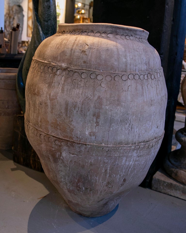 Spanish Handmade Ceramic Jar with Decorative Borders For Sale at 1stDibs