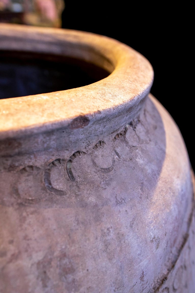 Spanish Handmade Ceramic Jar with Decorative Borders For Sale at 1stDibs