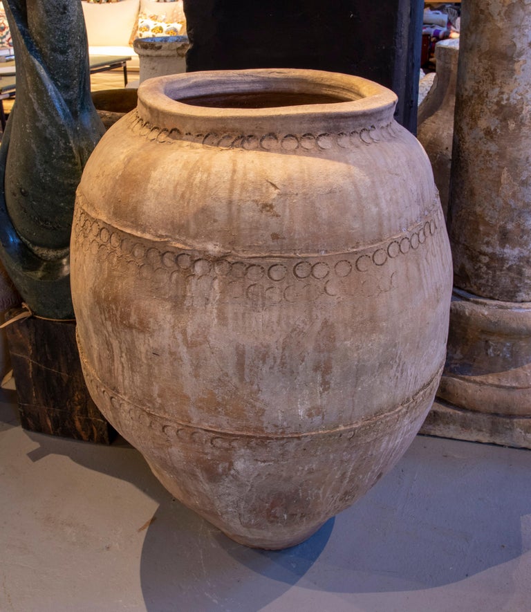 Spanish Handmade Ceramic Jar with Decorative Borders For Sale at 1stDibs