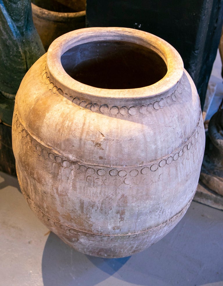 Spanish Handmade Ceramic Jar with Decorative Borders For Sale at 1stDibs