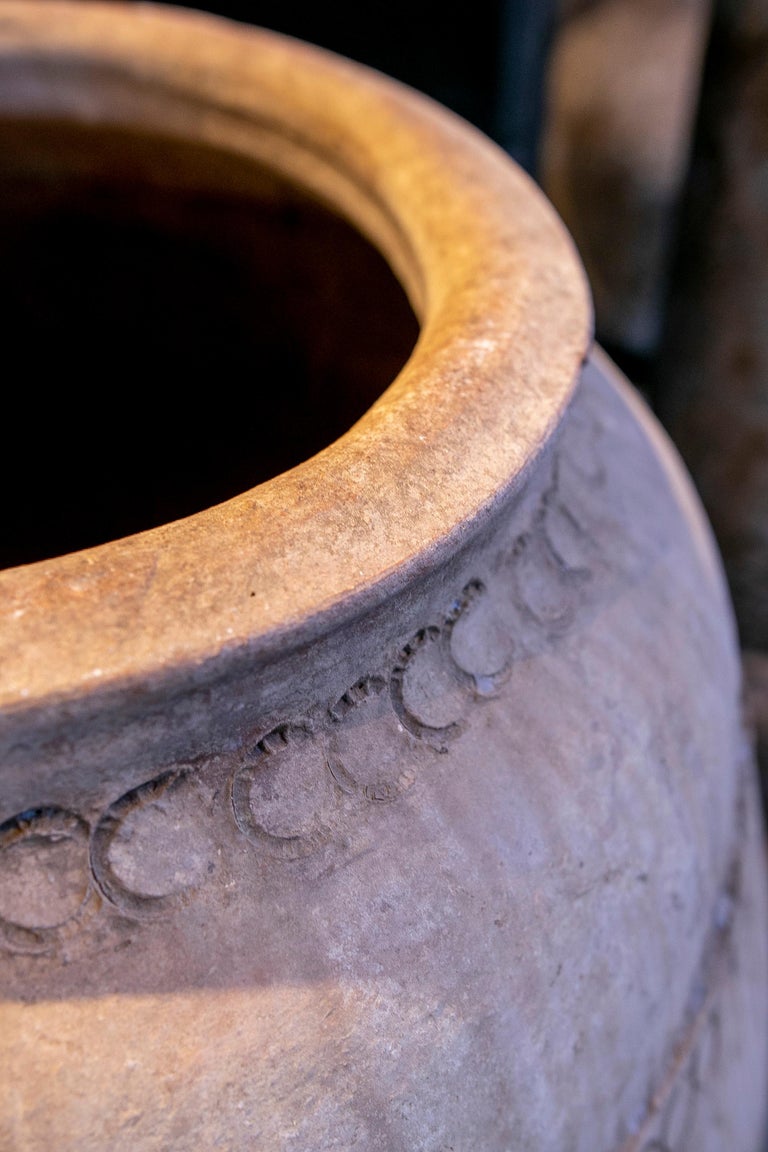 Spanish Handmade Ceramic Jar with Decorative Borders For Sale at 1stDibs
