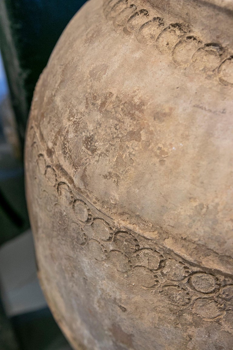 Spanish Handmade Ceramic Jar with Decorative Borders For Sale at 1stDibs