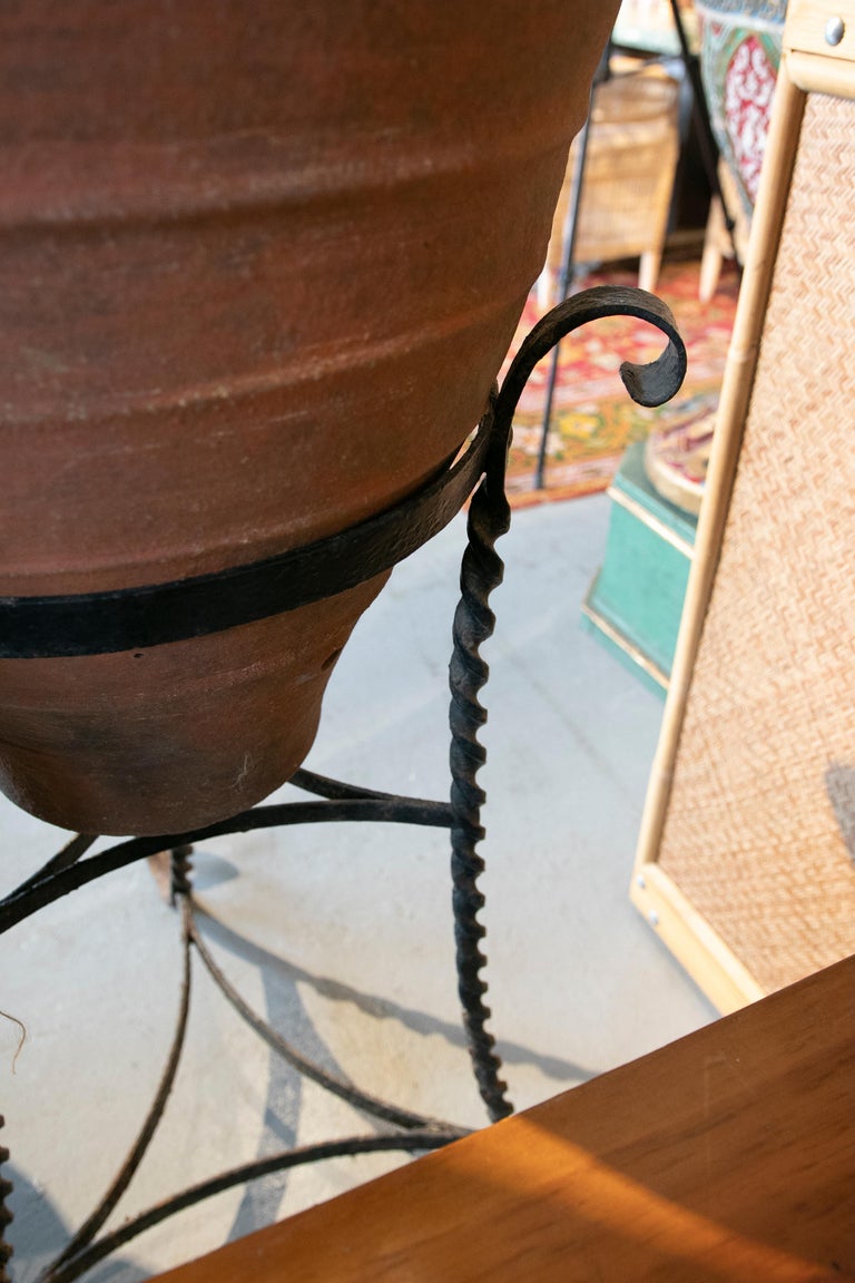 Spanish Handmade Ceramic Jar with Iron Base For Sale at 1stDibs
