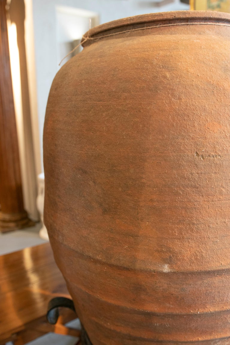Spanish Handmade Ceramic Jar with Iron Base For Sale at 1stDibs