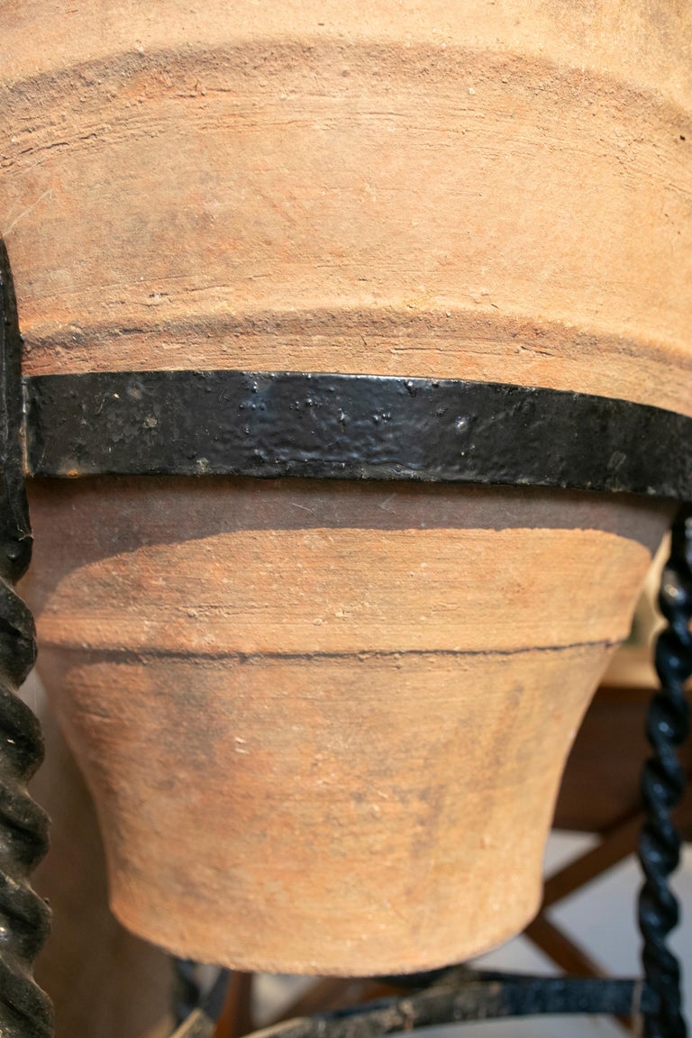 Spanish Handmade Ceramic Jar with Iron Base For Sale at 1stDibs