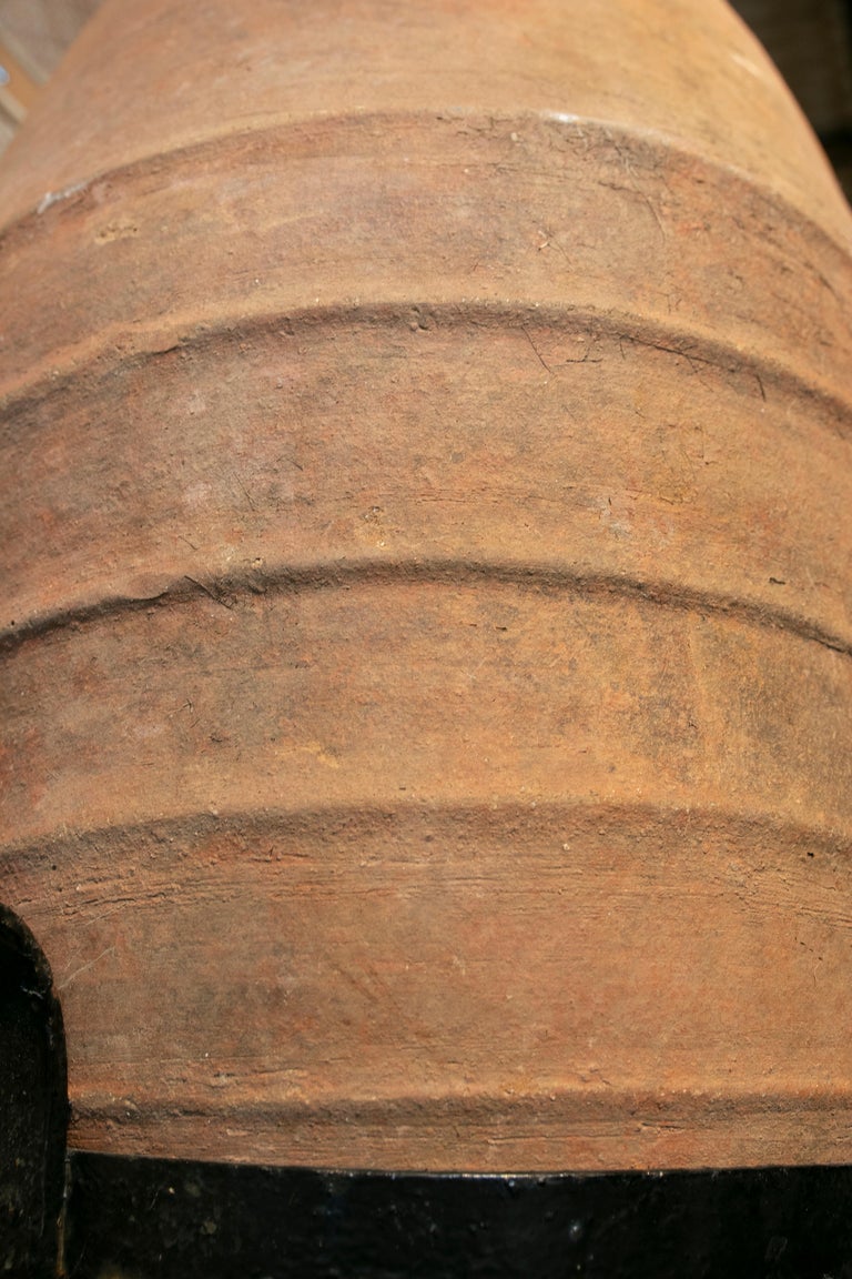 Spanish Handmade Ceramic Jar with Iron Base For Sale at 1stDibs