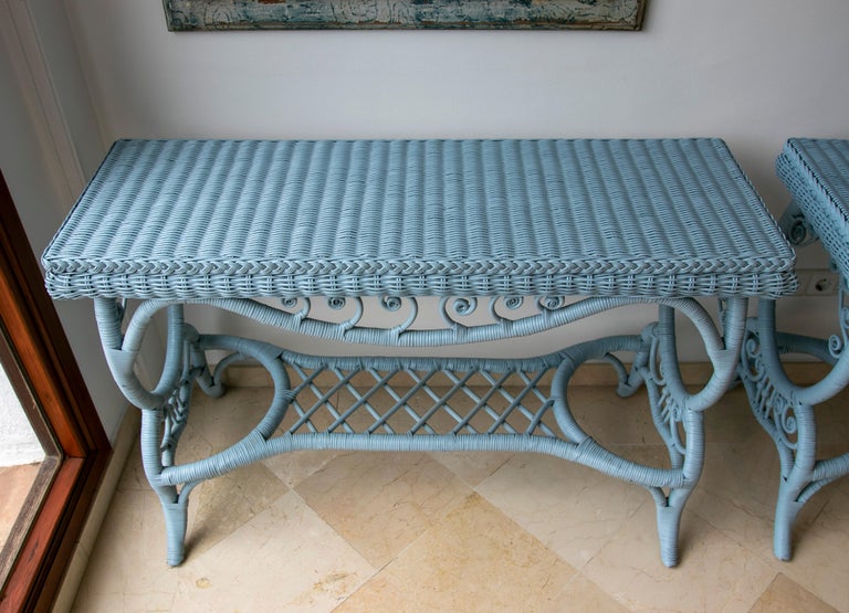 Spanish Handmade Wicker Console Lacquered in Blue Colour For Sale at ...