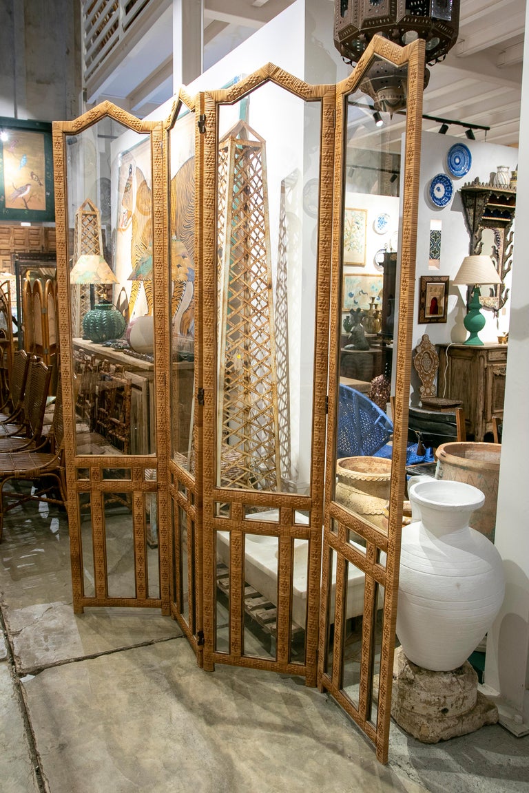 Spanish Handmade Wicker Screen with Crystals For Sale at 1stDibs