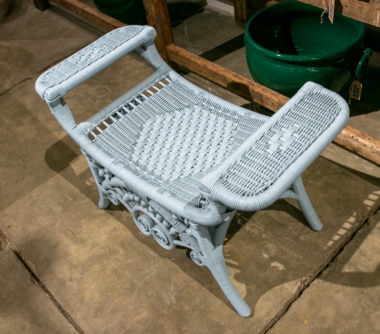 Spanish Handmade Wicker Stool Lacquered in Blue Colour For Sale at 1stDibs