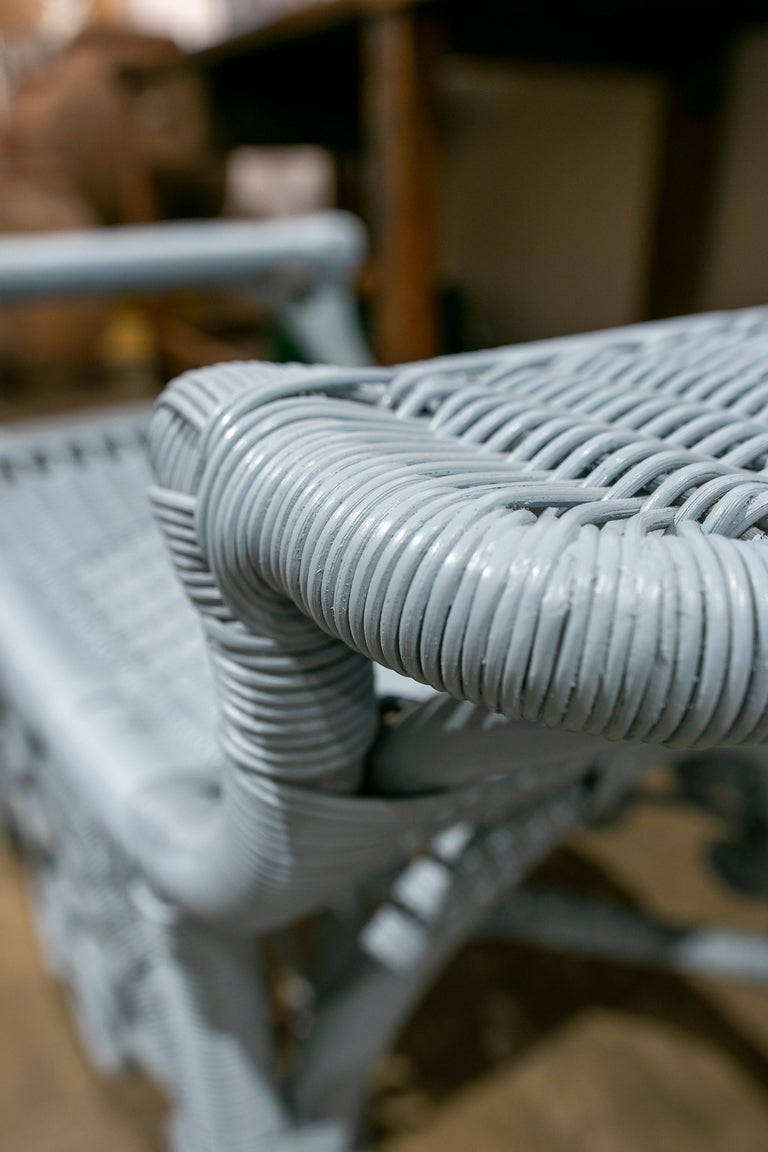 Spanish Handmade Wicker Stool Lacquered in Blue Colour For Sale at 1stDibs