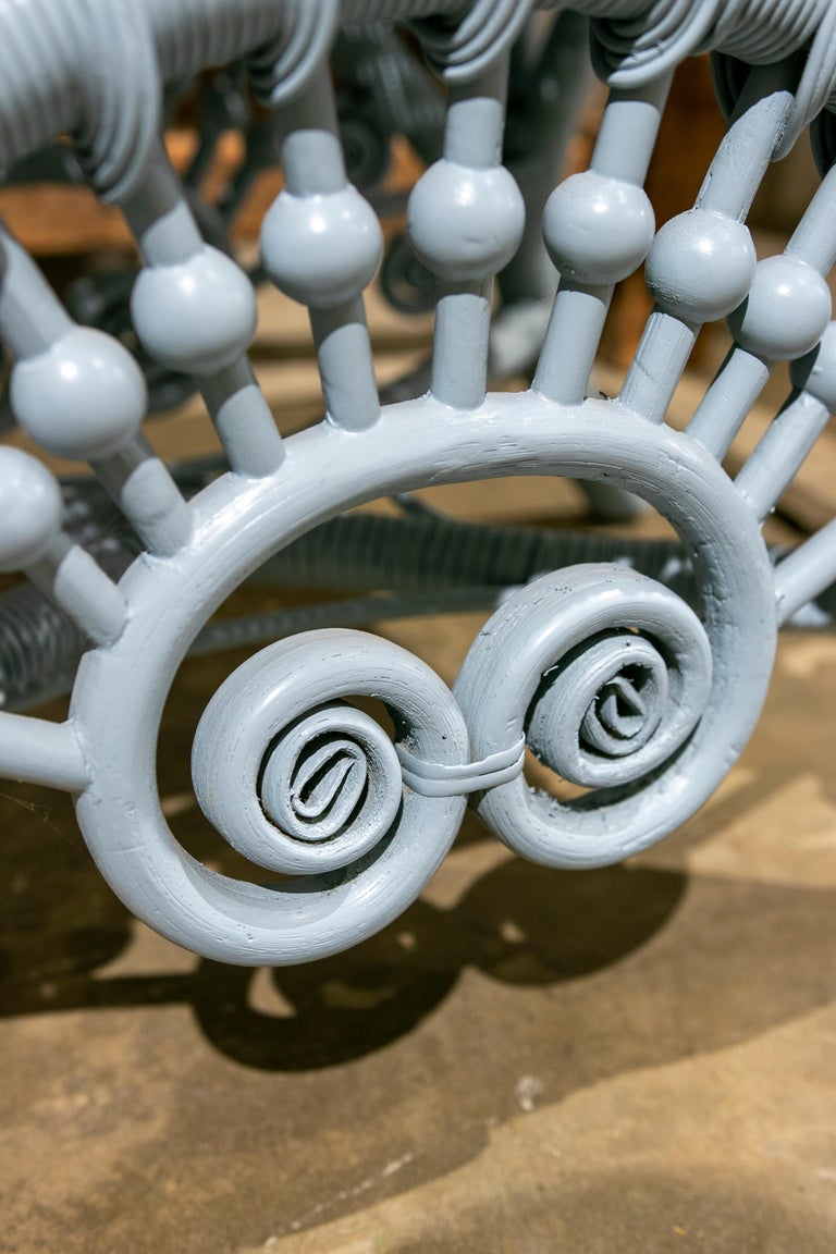 Spanish Handmade Wicker Stool Lacquered in Blue Colour For Sale at 1stDibs