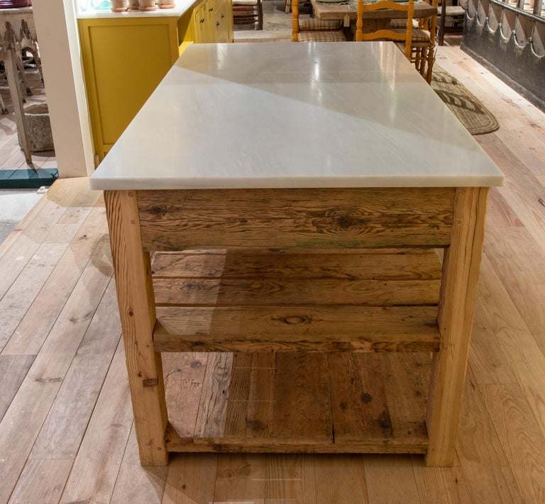 Spanish Handmade Wooden Kitchen Table with Macael Marble Top For Sale ...